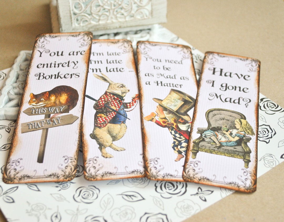 4 Alice in Wonderland Bookmarks Photo Paper Bookmarks Vintage Look ...