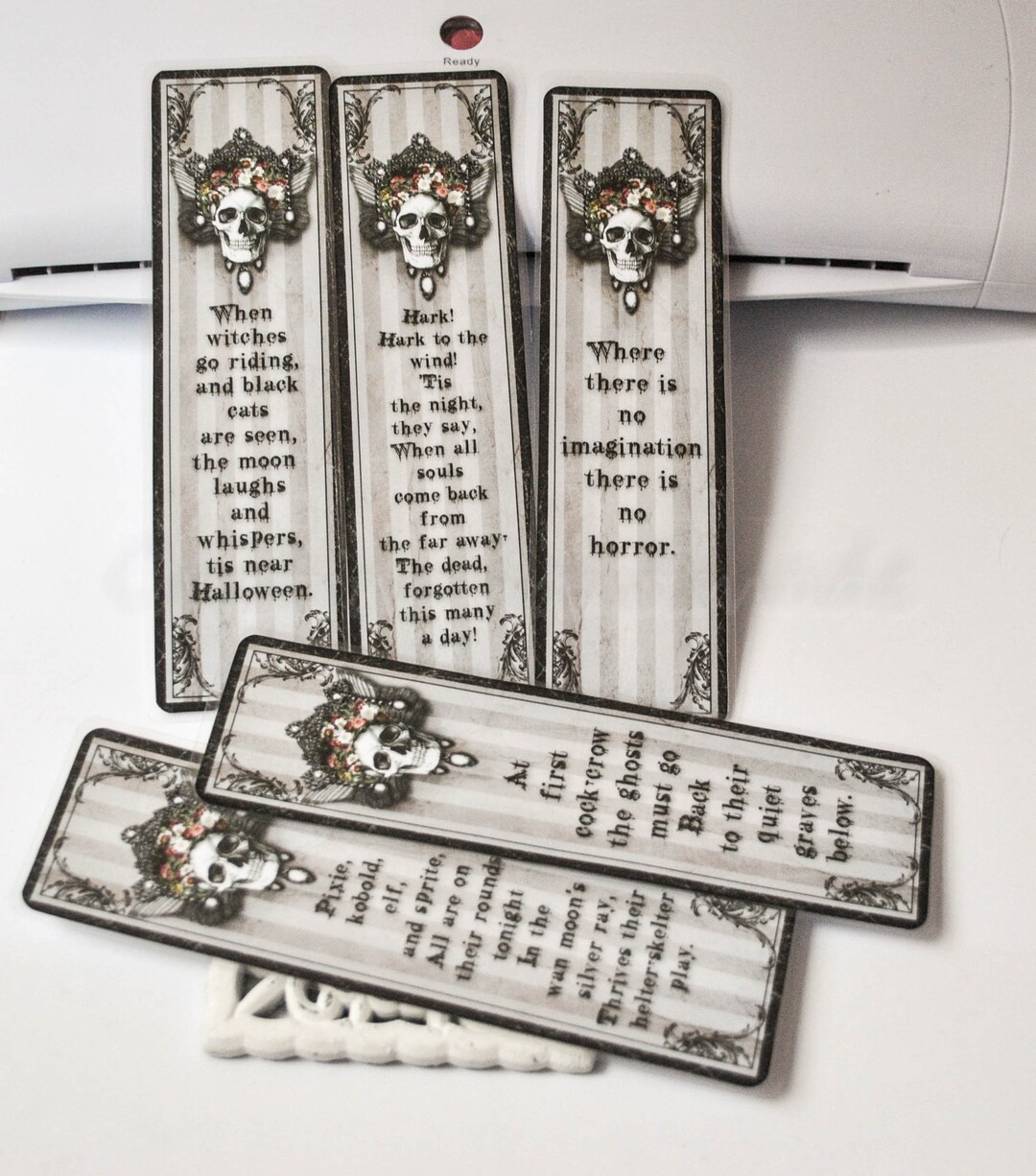 5 Skull Bookmarks | Laminated Waterproof Paper Bookmarks | Vintage Look ...