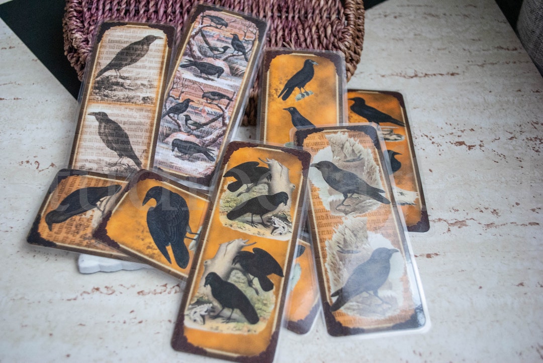 8 Gothic Crow Bookmarks | Halloween Paper Bookmarks | Shabby Bookmarks ...