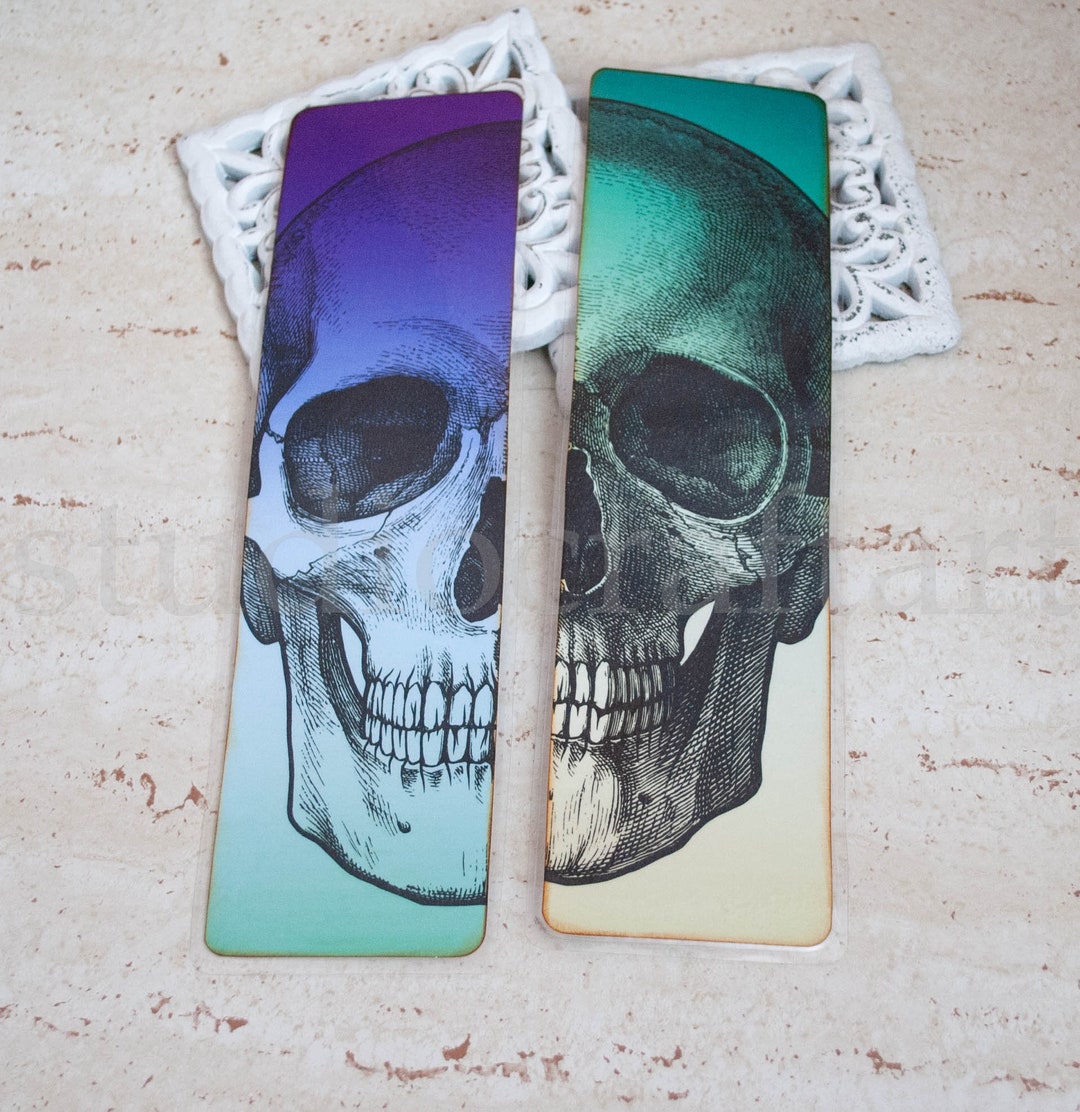 2 Large Skull Bookmarks | Laminated Waterproof Paper Bookmarks ...