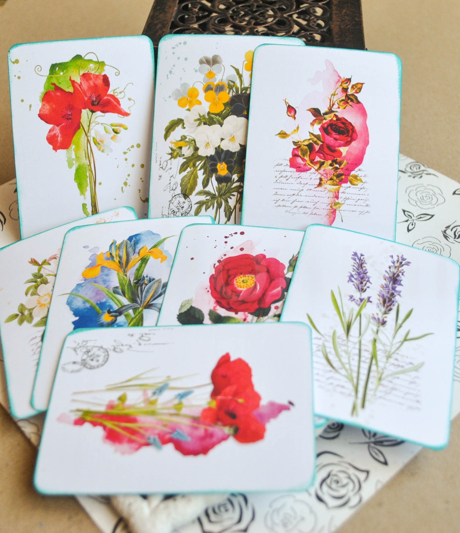 8 Photo Paper Watercolor Look Ephemera Cards Watercolor - Etsy