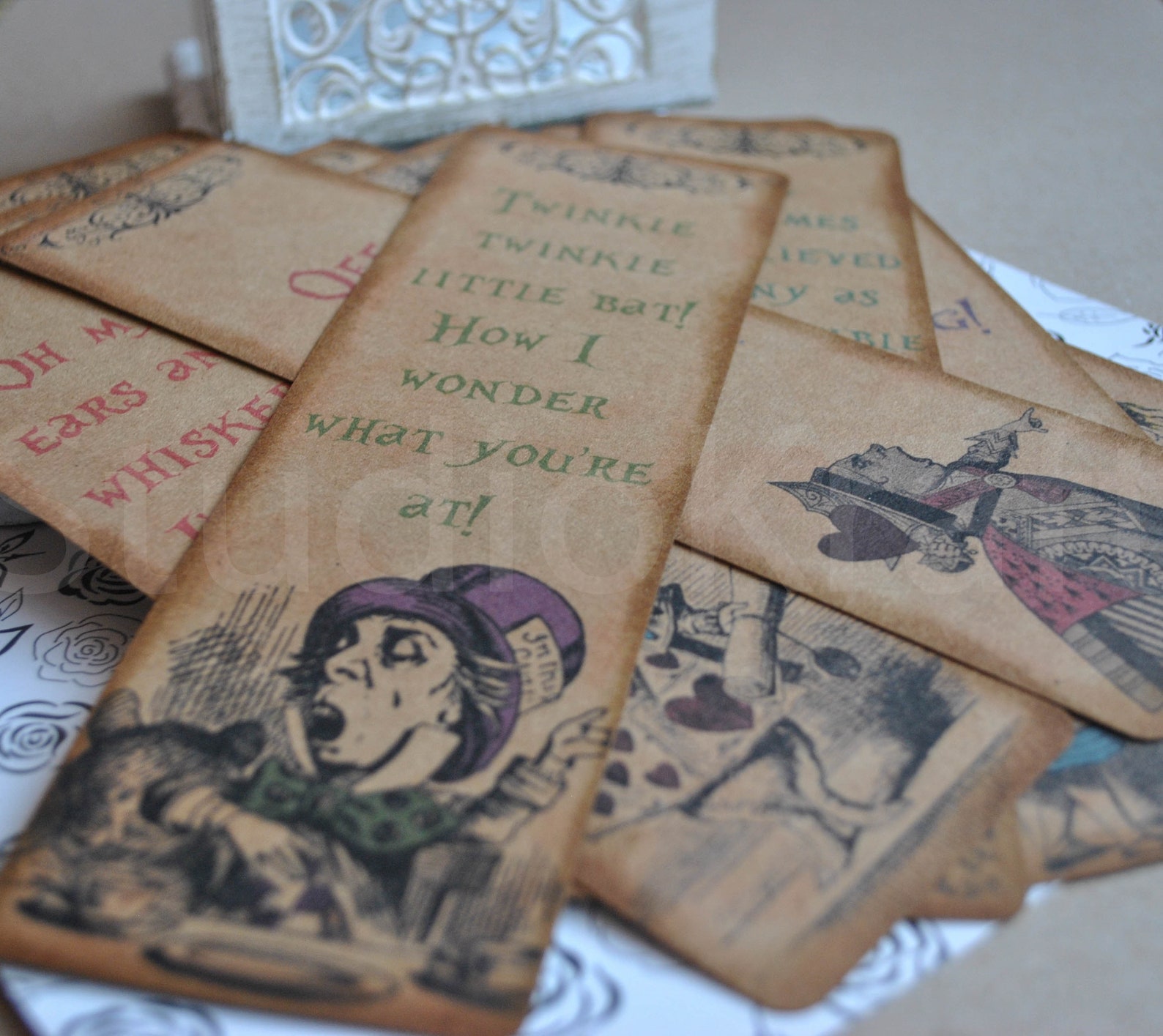 8 Large Alice in Wonderland Bookmarks Kraft Brown Bookmarks | Etsy
