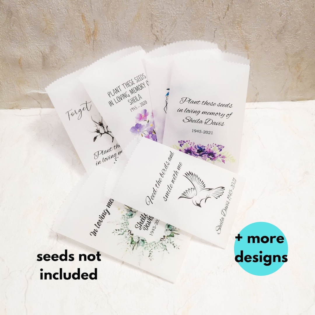 Memorial Seed Packets Vellum, Glassine Custom Funeral Seed Envelopes ...