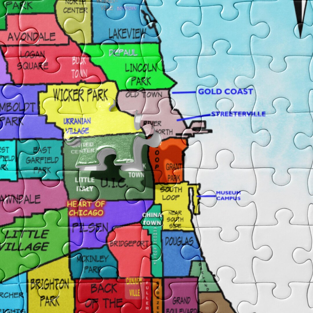 NEIGHBORHOODS CHICAGO MAP Jigsaw Puzzle - Etsy