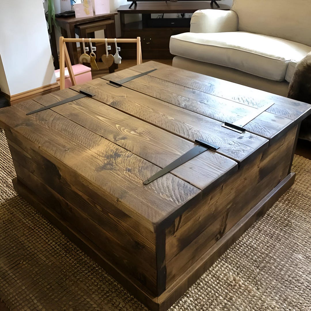 Large Square Coffee Table/trunk Storage Chest - Reclaimed Wood - Rustic ...
