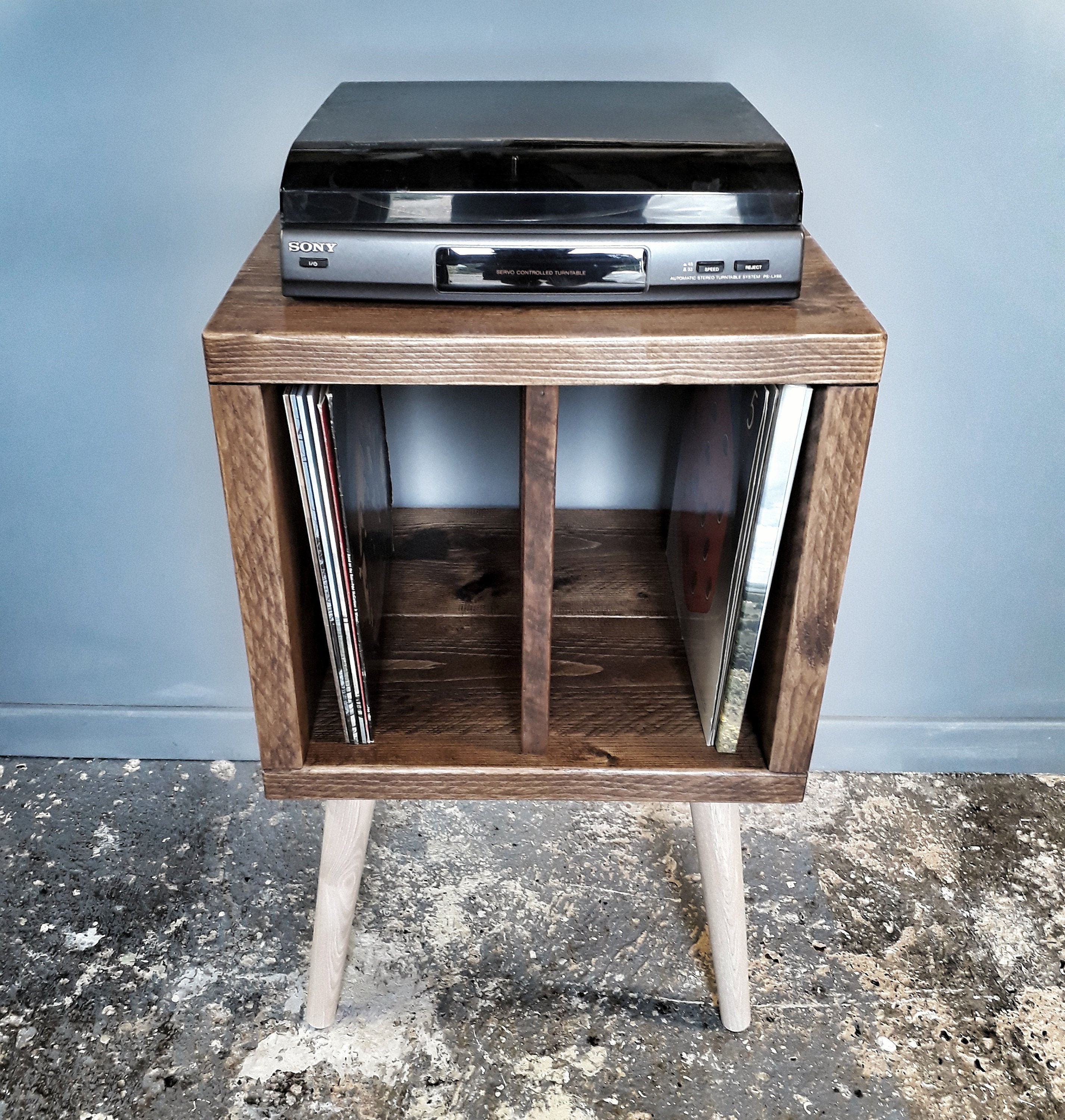 Reclaimed Wood Record Player Stand: Retro Media Console, Wooden/hairpin ...