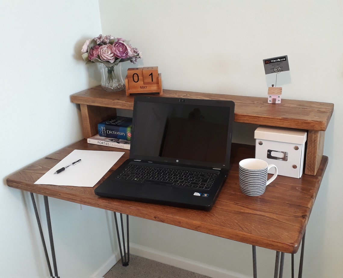 Rustic Reclaimed Hairpin Leg Desk With Shelf - Pc/computer/writing ...