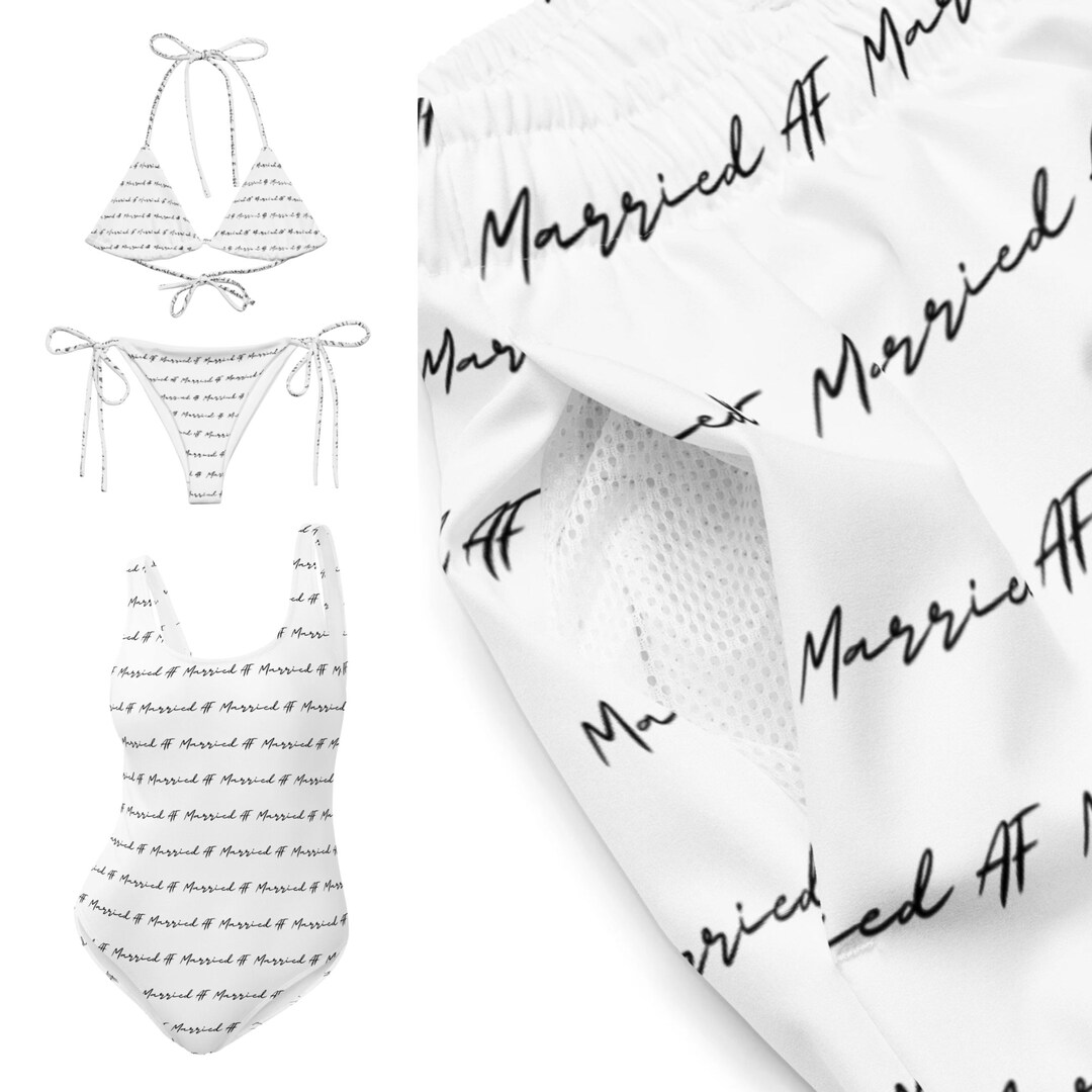 Honeymoon Couples Swimwear 'married AF' Swimsuit & Swim Shorts - His ...
