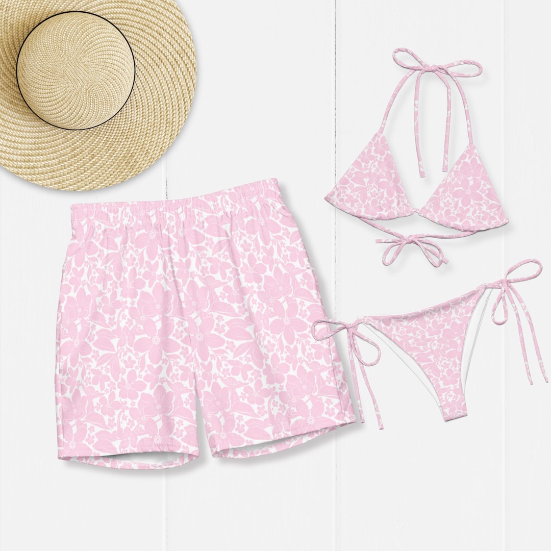 Romantic Pastel Pink Couple's Swimwear Set - His & Hers Beachwear for ...