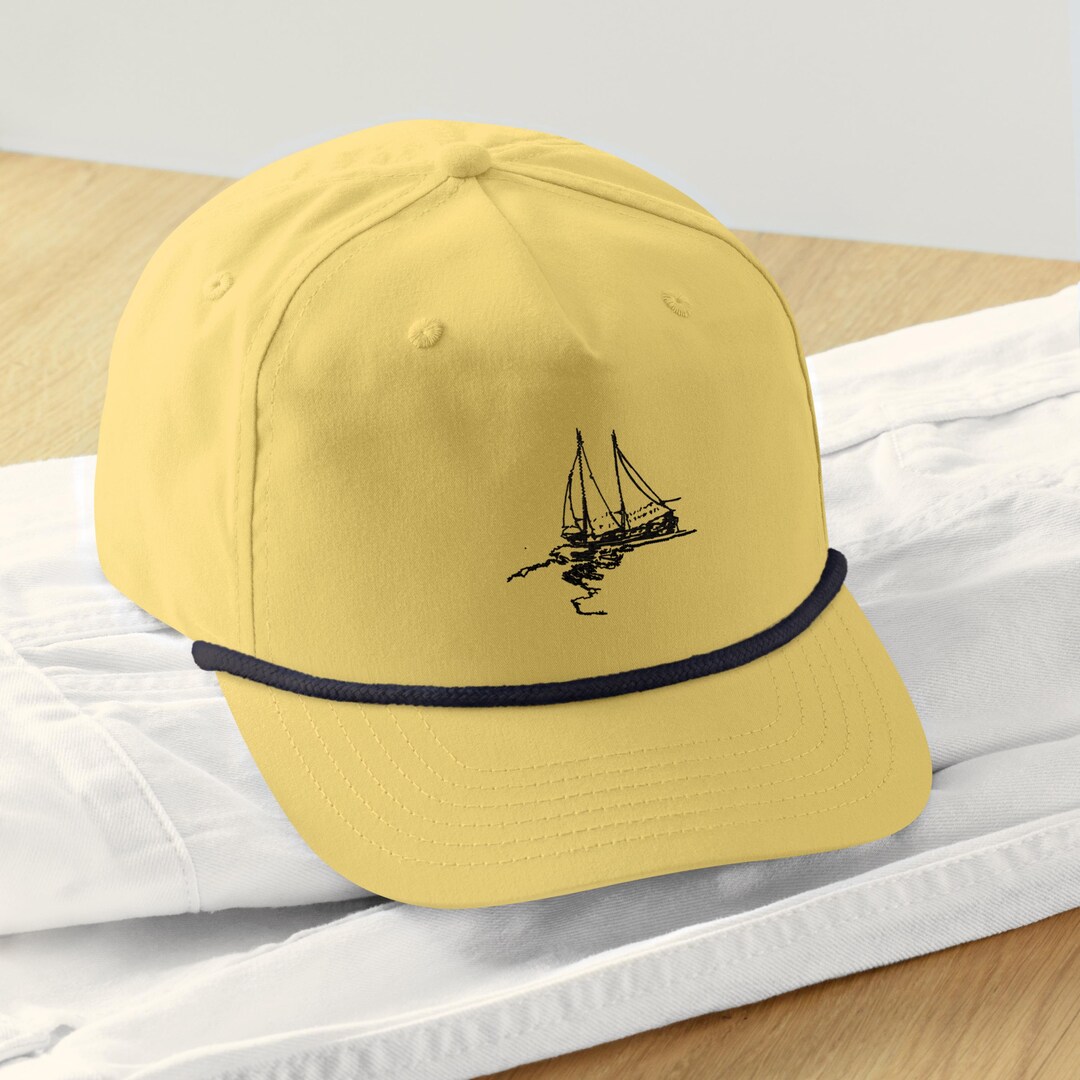 Watercolor Embroidered Sail Boat Golf Rope Cap. Captain Hat. Sailing ...