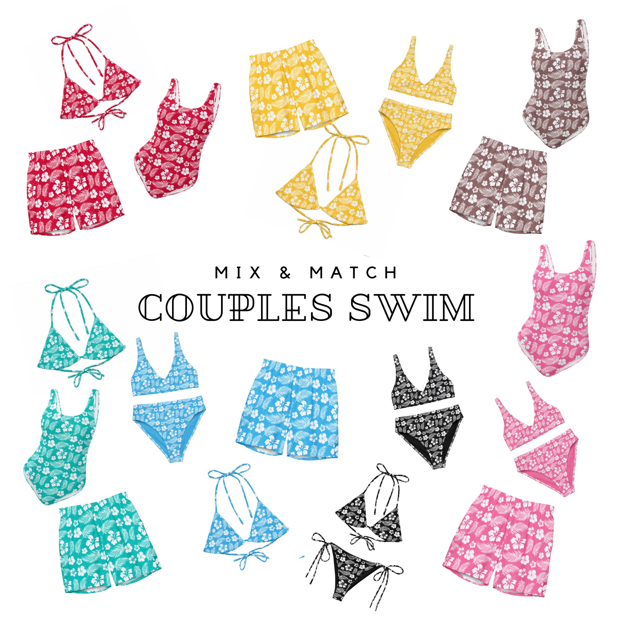 Matching Couples Swimsuits. His & Hers Couples Poolside. Honeymoon ...