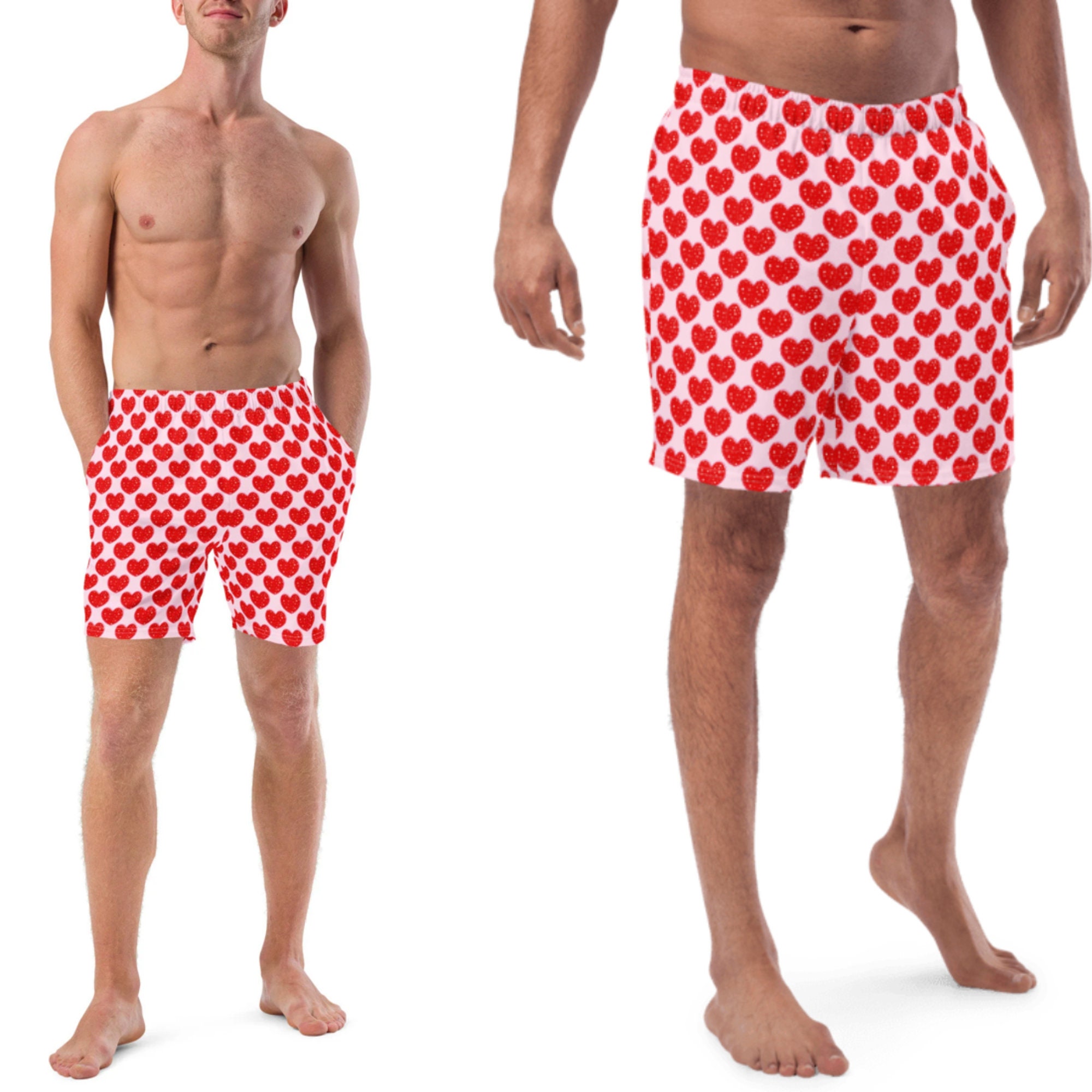 Couples Matching Swimsuits. Red Hearts His and Hers Couples Beachwear ...