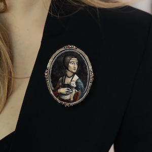 Vintage Brooch Pin, Victorian Portrait Embroidery Beaded Brooch Pin ...