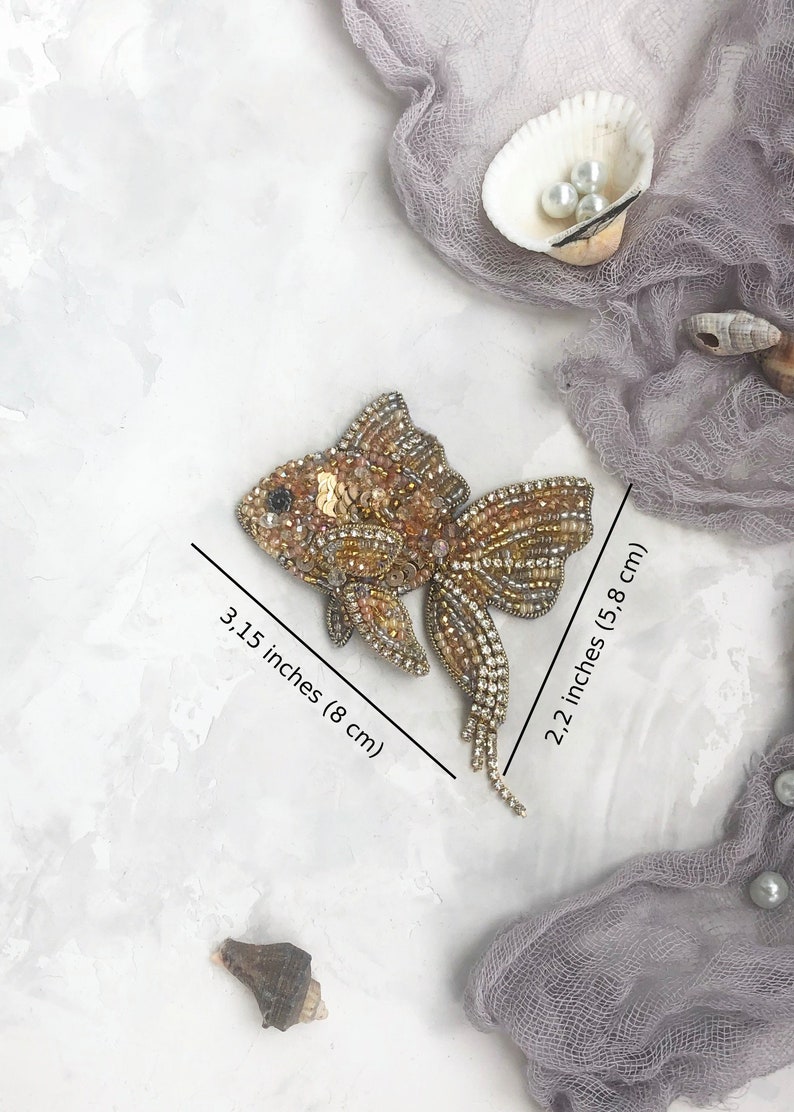 Bead Embroidery Pin, Beaded Gold Fish Brooch Pin, Ocean Jewelry ...
