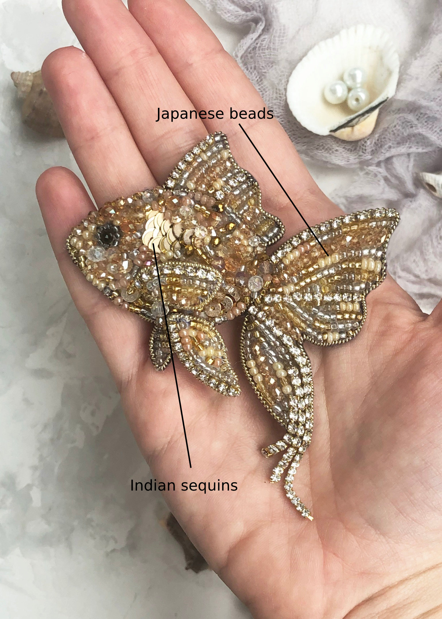 Bead Embroidery Pin, Beaded Gold Fish Brooch Pin, Ocean Jewelry ...