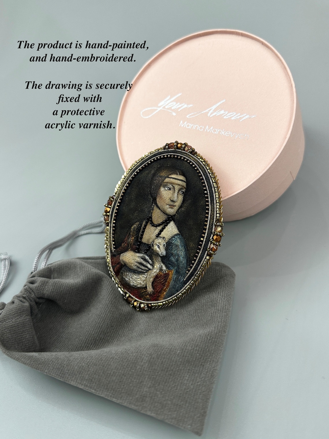 Vintage Brooch Pin, Victorian Portrait Embroidery Beaded Brooch Pin ...