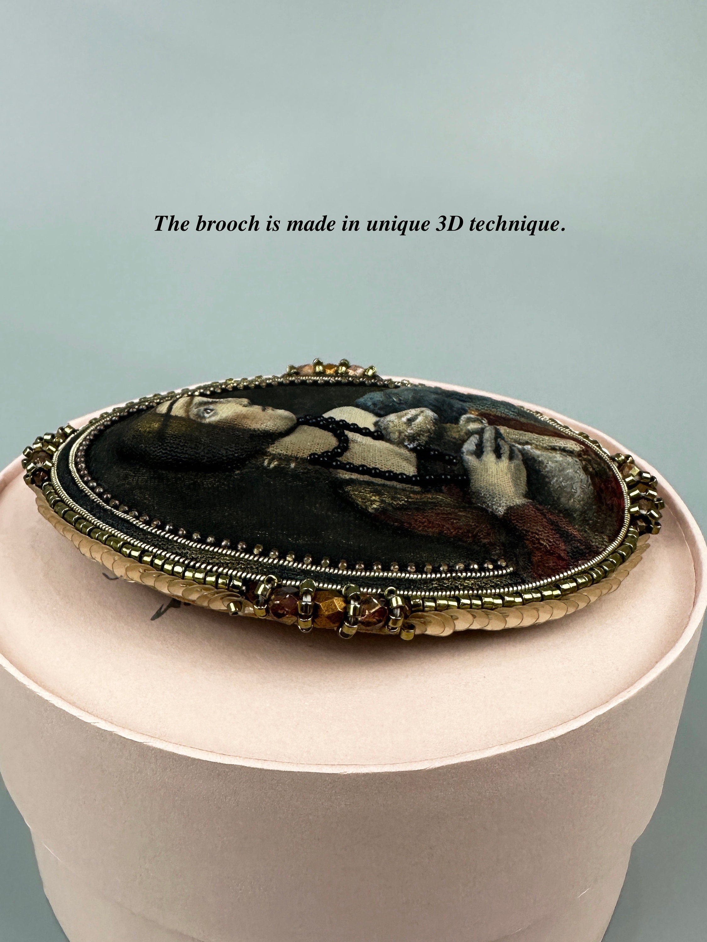 Vintage Brooch Pin, Victorian Portrait Embroidery Beaded Brooch Pin ...