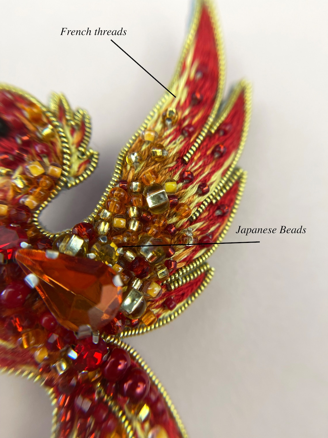 Bird Phoenix Beaded Brooch Pin Jewelry Embroidered Phoenix Witch ...