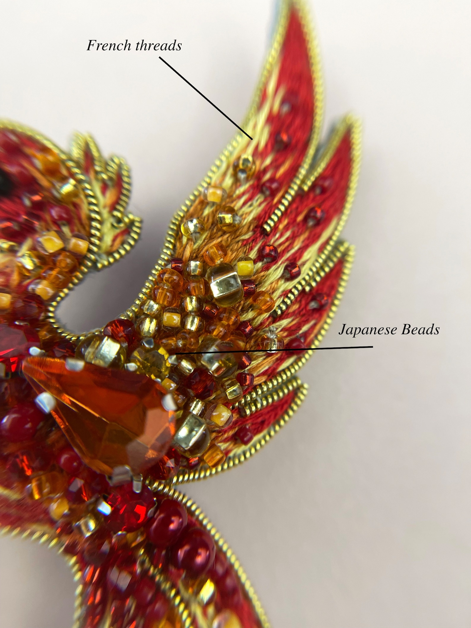 Bird Phoenix Beaded Brooch Pin Jewelry Embroidered Phoenix Witch ...