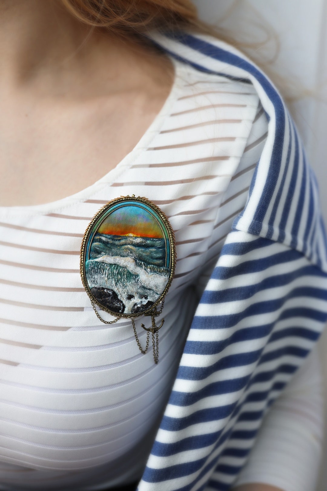 Vintage Brooch Pin, Embroidery Sea Wave Brooch Thank You Gift, Great ...