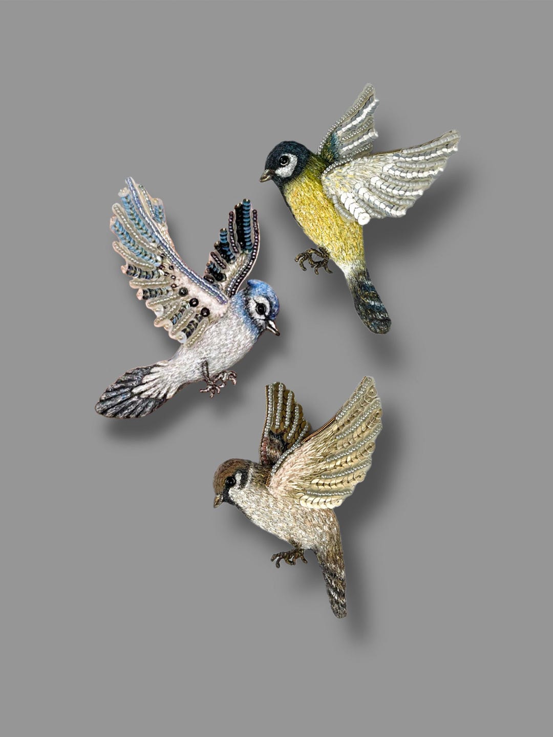 Beaded Brooch Bird Blue Jay Pin Titmouse Sparrow Embroidered Vintage ...
