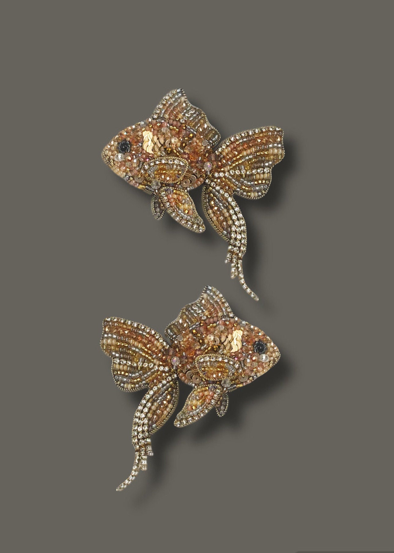 Beaded Brooch Pin Fish Gold Fish Embroidered Talisman 30th Birthday ...