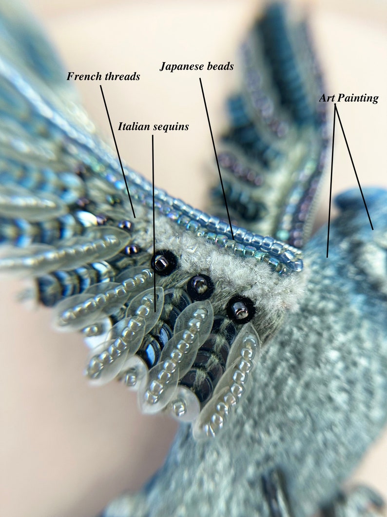 Beaded Brooch Bird Blue Jay Pin Embroidered Handmade Jewelry Vintage ...