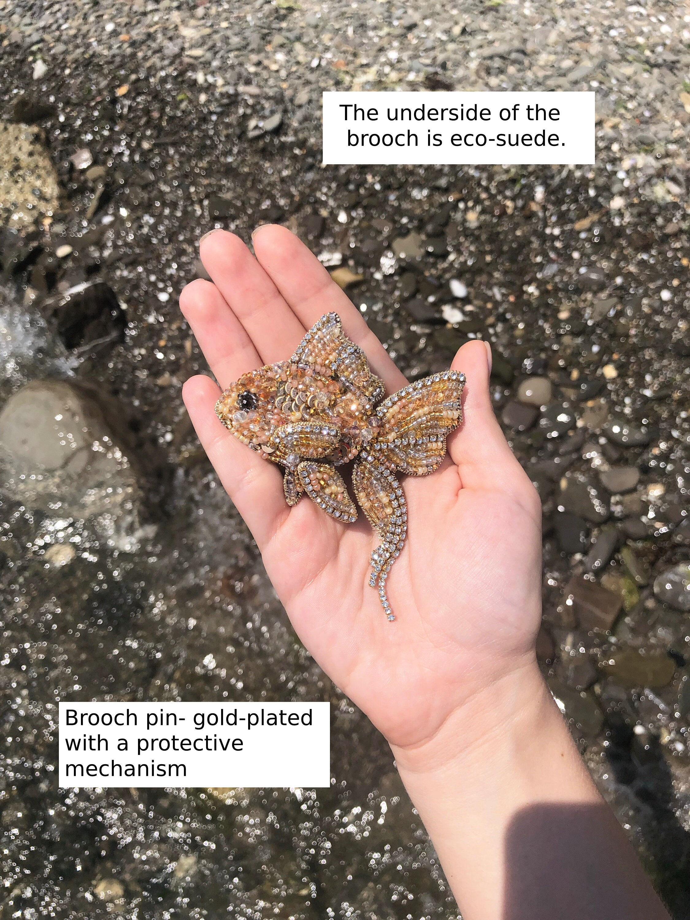 Bead Embroidery Pin, Beaded Gold Fish Brooch Pin, Ocean Jewelry ...