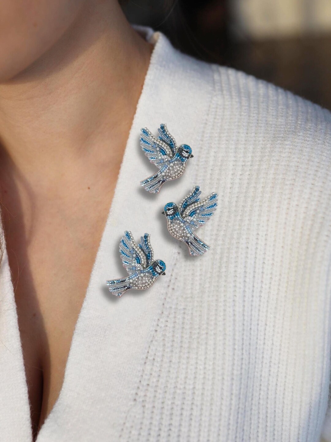 Beaded Brooch Bird Blue Jay Pin Embroidered Handmade Jewelry Vintage ...