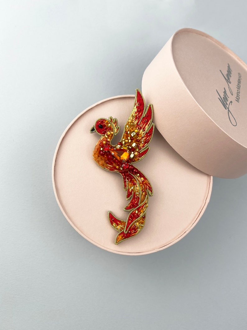 Bird Phoenix Beaded Brooch Pin Jewelry Embroidered Phoenix Witch ...