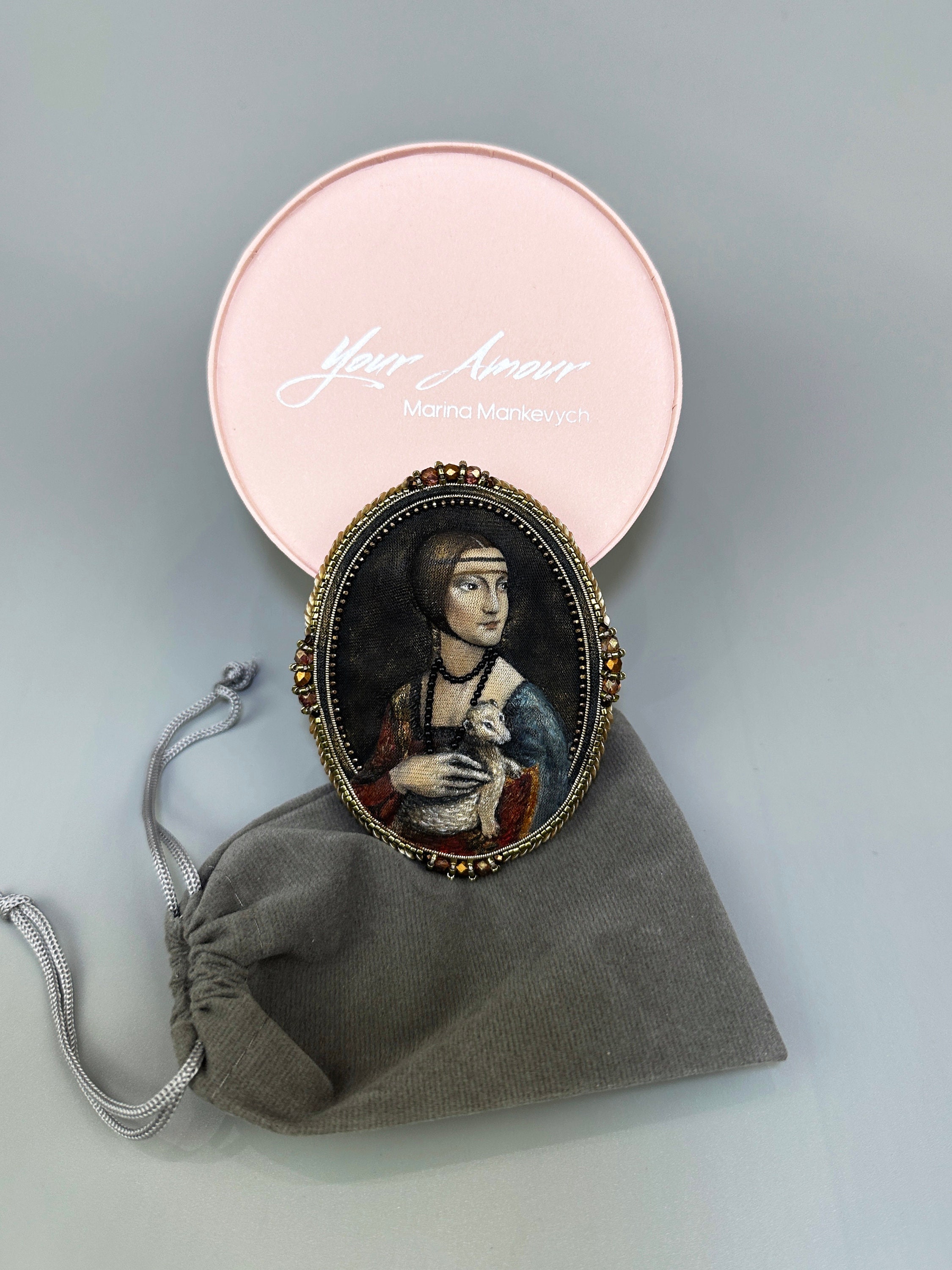 Vintage Brooch Pin, Victorian Portrait Embroidery Beaded Brooch Pin ...