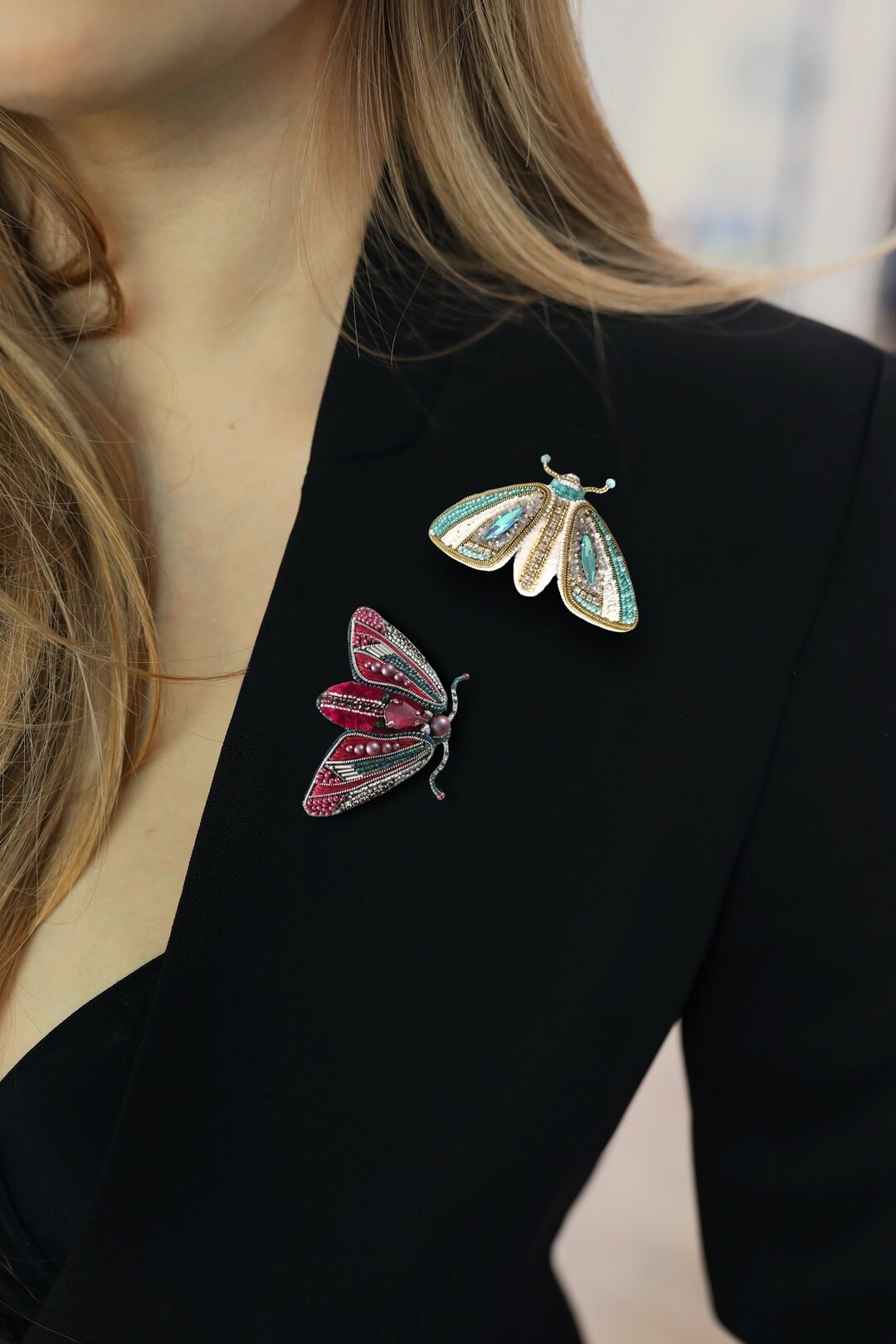 Beaded Brooch Moth Embroidery Pin, Beaded Brooch Pin, Insect Brooch ...