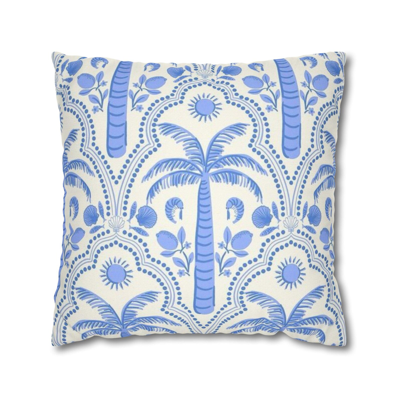 Blue White Coastal Palm Leaf Pillow Throw Pillow Blue White Tropical ...