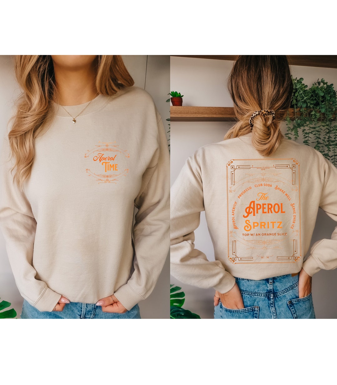 Aperol Spritz Crewneck, Cocktail Recipe Pullover, Elegant Retro Trendy ...