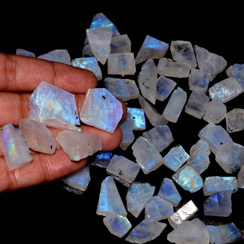 Natural Indian Rainbow Moonstone Raw Slices Rough Slices Blue Fire ...