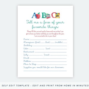 EDITABLE Printable Teacher Questionnaire Getting to Know You - Etsy