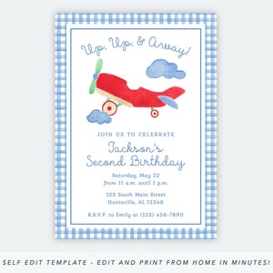 Printable Airplane Birthday Invitation Airplane Birthday | Etsy