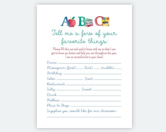 My Favorite Things Questionnaire Printable - Etsy
