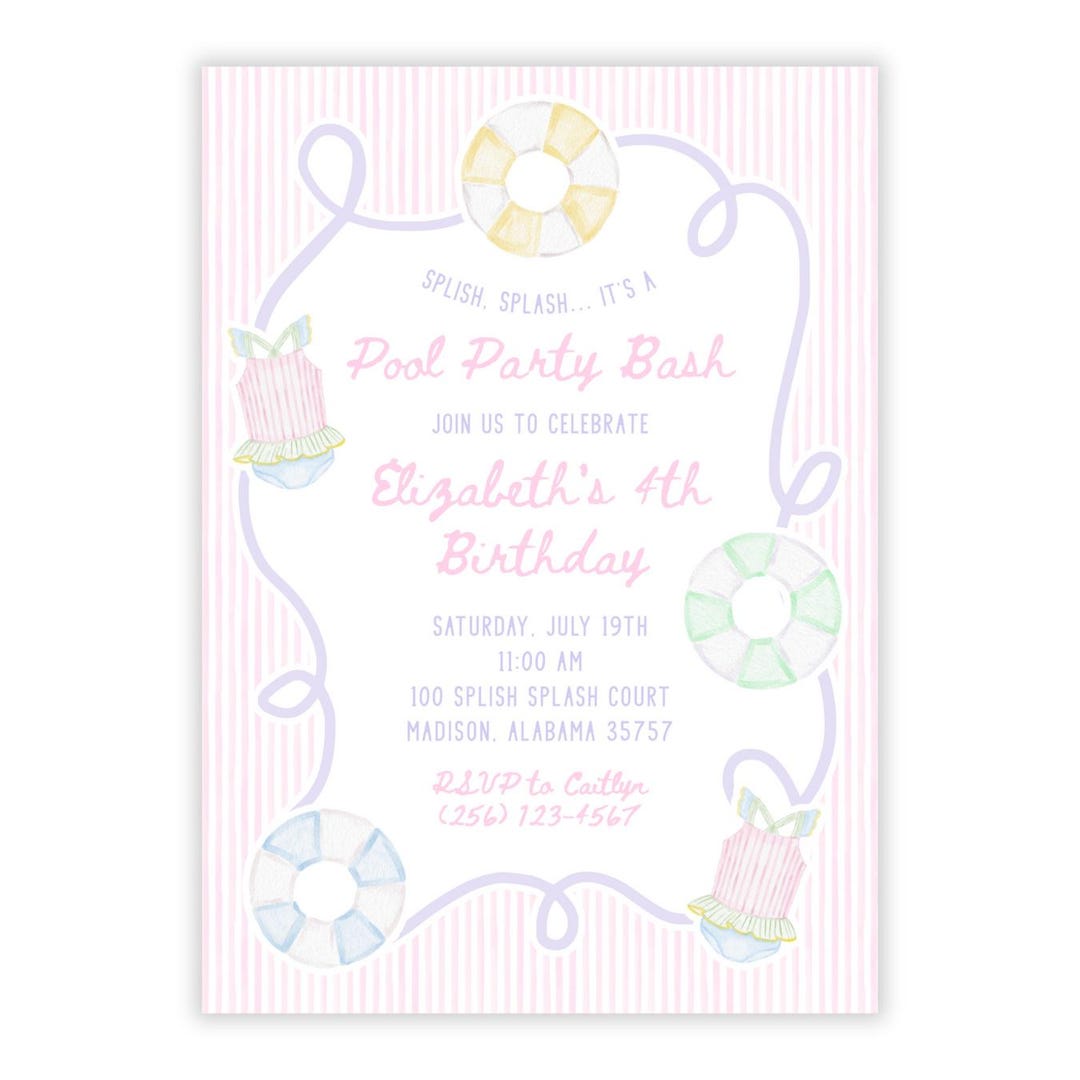PRINTABLE Pink Pool Party Invitation | Girl’s Swim Birthday Bash ...