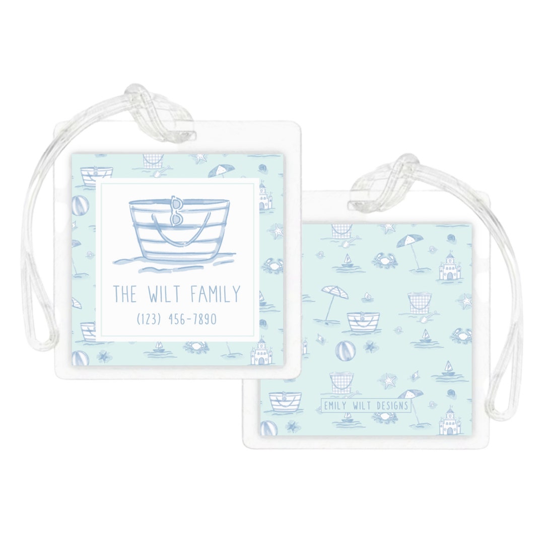 Family Beach Bag Tag – Custom Name Tag for Pool or Boat Tote – Blue ...