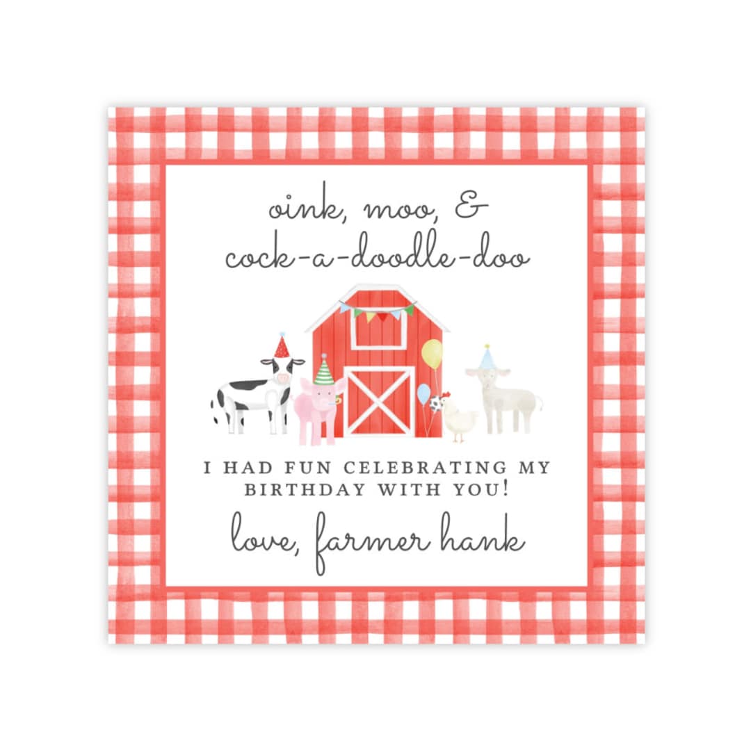 PRINTABLE Farm Party Favor Tags | Editable Red Gingham Barnyard ...