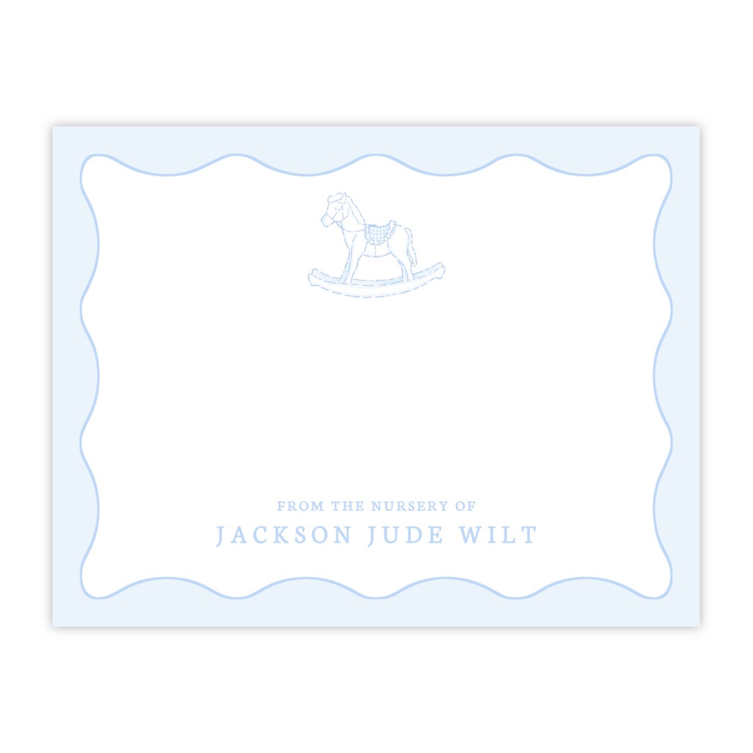 PRINTABLE Blue Rocking Horse Baby Notecard | Editable Corjl Nursery ...