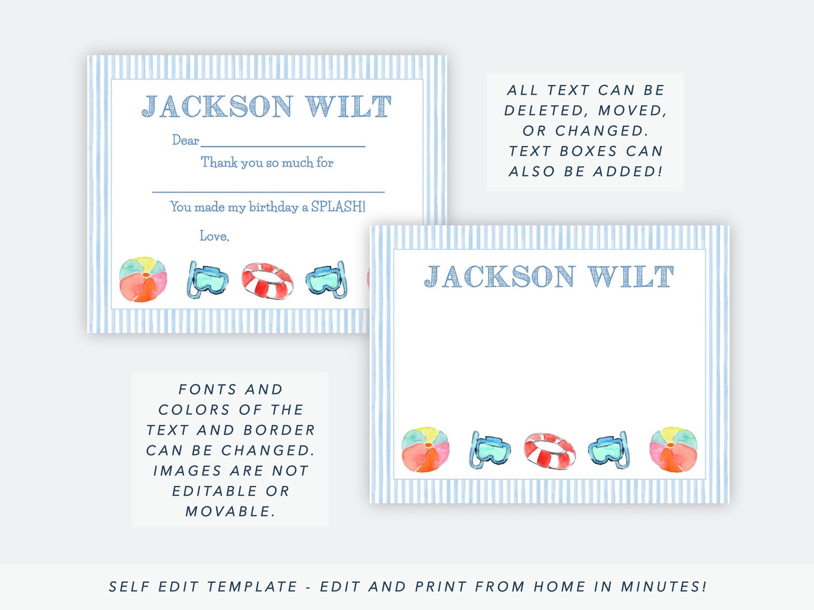 Printable Boy Pool Party Thank You Notes Boy Pool Party - Etsy