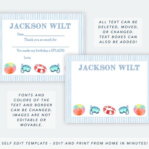 Printable Boy Pool Party Thank You Notes Boy Pool Party - Etsy
