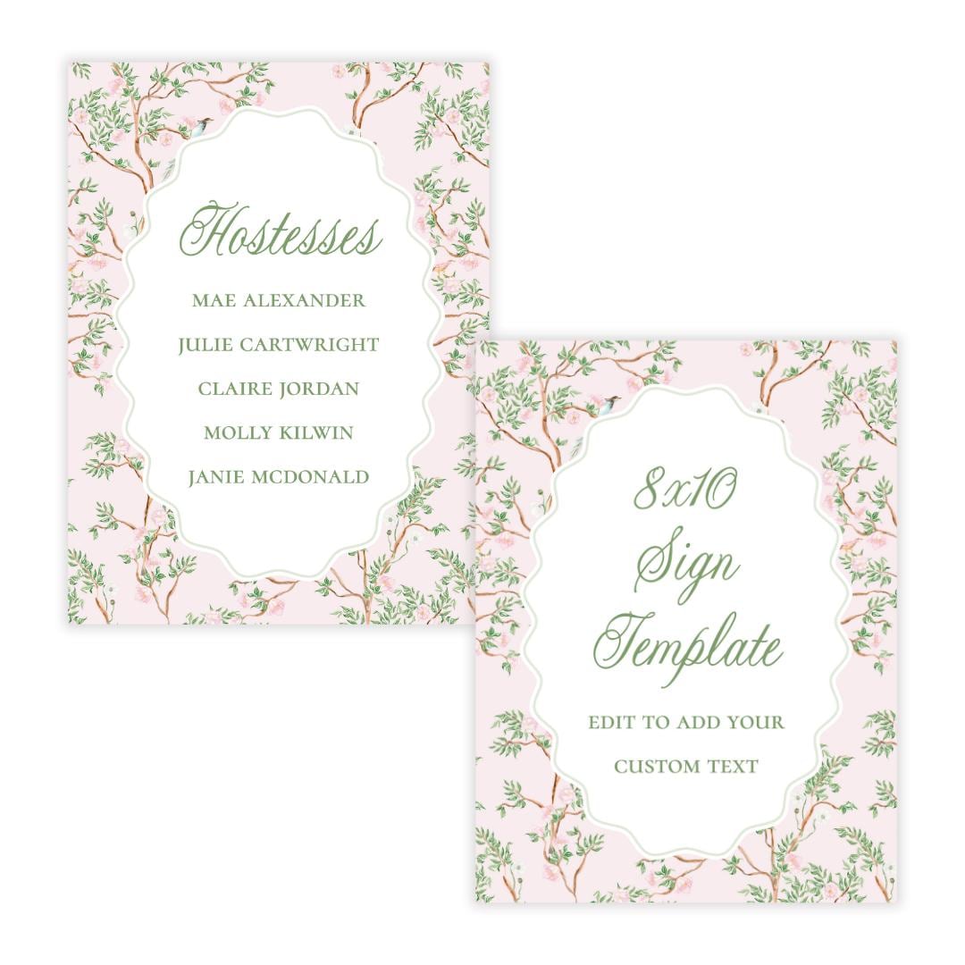 PRINTABLE 8x10 Pink Chinoiserie Shower Sign Template | Baby or Bridal ...
