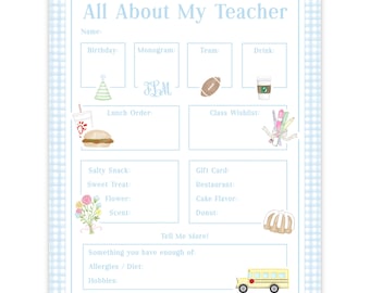 PRINTABLE Teacher Questionnaire PDF and Editable Corjl Template | Back ...