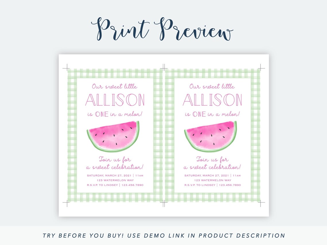 Printable Watermelon Birthday Party Invitation Watermelon | Etsy