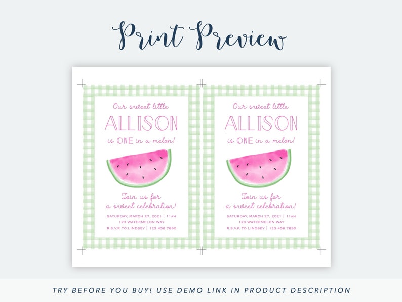 Printable Watermelon Birthday Party Invitation Watermelon | Etsy