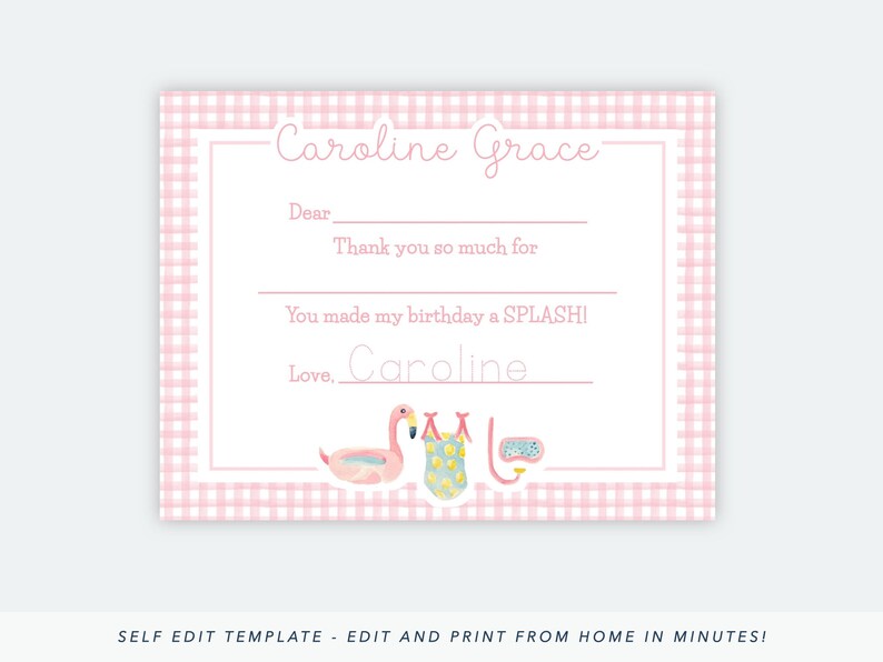 Printable Flamingo Pool Party Thank You Notes Flamingo Pool - Etsy