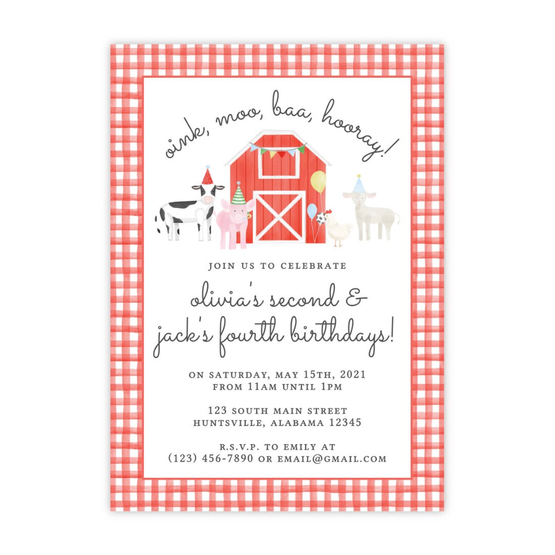 Printable Farm Birthday Invitation, Farm Birthday Party Invitation ...